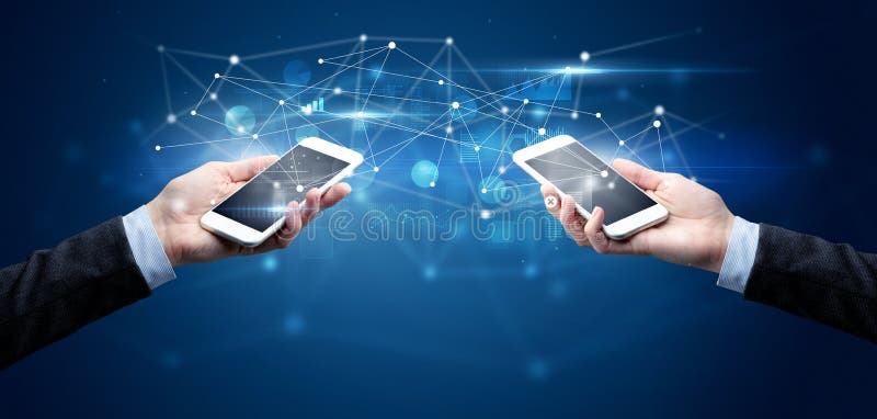 Smartphones Sharing Business Data Stock Image - Image of cloud, modern ...