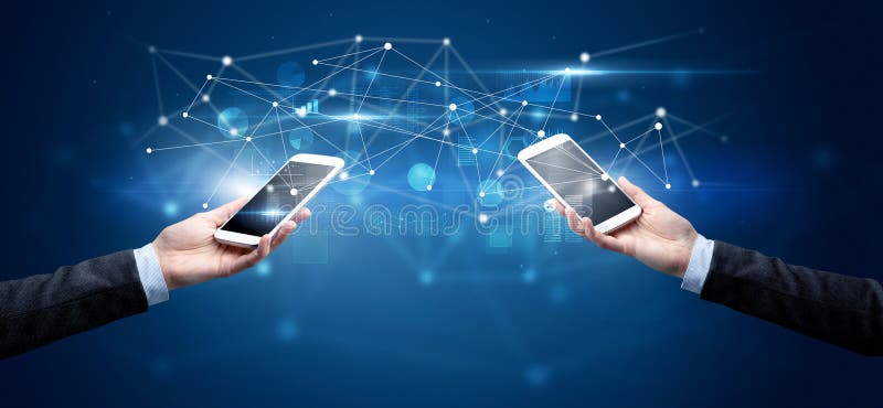 Smartphones Sharing Business Data Stock Image - Image of grid ...