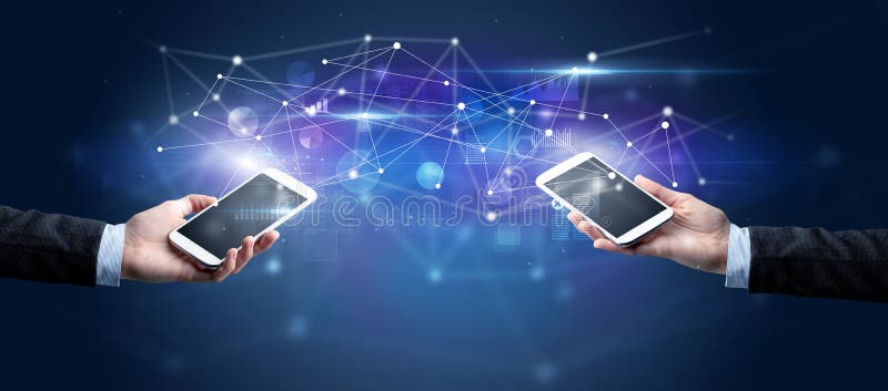 Smartphones Sharing Business Data Stock Photo - Image of chart, diagram ...