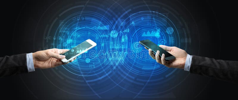Smartphones Syncing Business Data Stock Photo - Image of share, screen ...