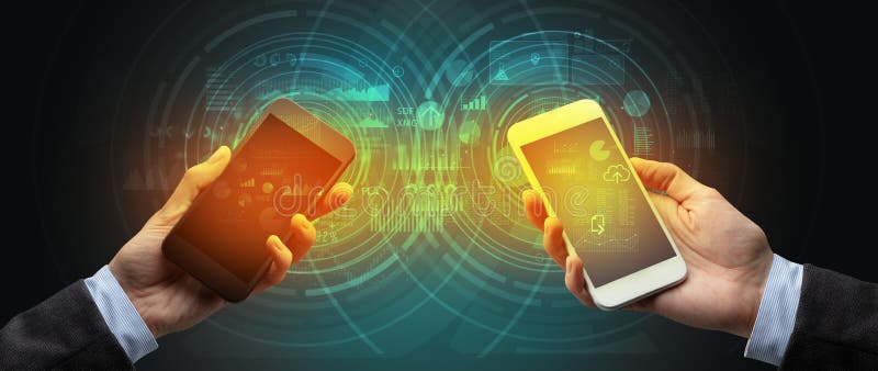 Smartphones Syncing Business Data Stock Image - Image of mobile ...