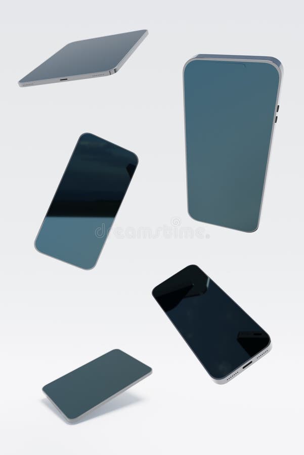 Smartphones and Tablets Floating in White Background, 3d Rendering ...