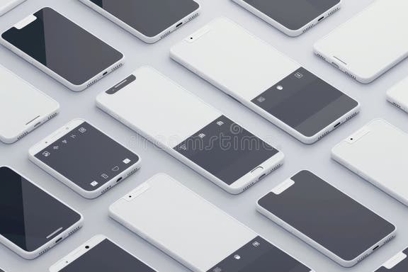 Smartphones UI Layout Mockup in Perspective. Many Example White ...