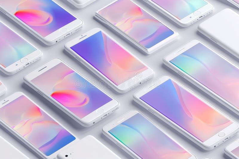 Smartphones UI Layout Mockup in Perspective. Many Example White ...