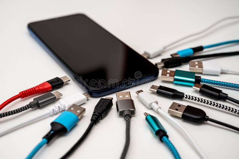Smartphones, and USB Cables. Stock Image - Image of color, cable: 292384117