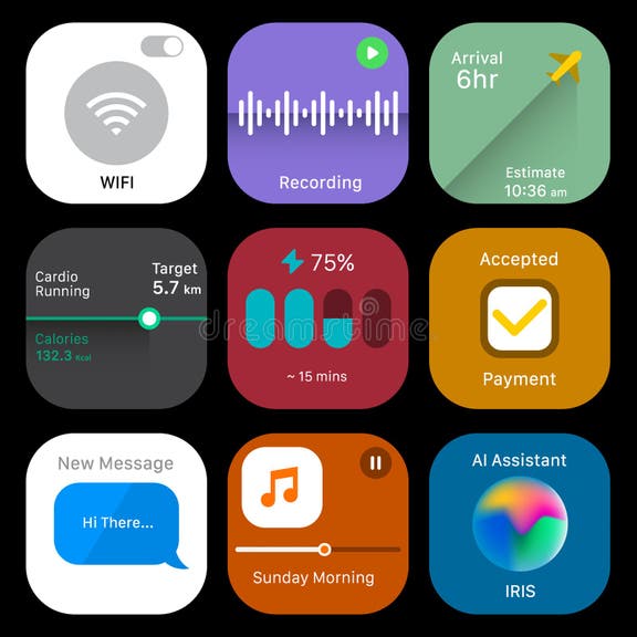 Smartwatch App Interface Icons UI Template Set Stock Illustration ...