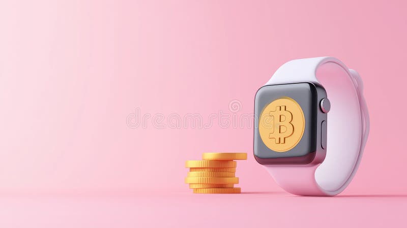 A Smartwatch with Bitcoin Symbol on Its Screen Sits Next To Stack of ...