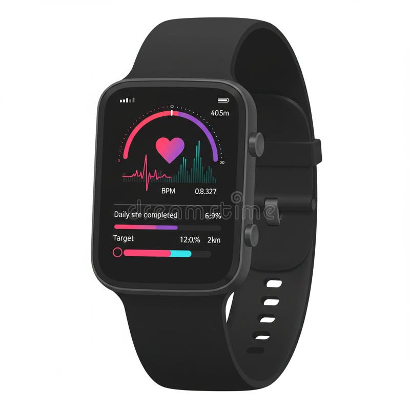 Smartwatch with a Black Band and Rectangular Touchscreen Display. the ...