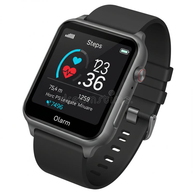Smartwatch with a Black Band and a Rectangular Touchscreen Display. it ...