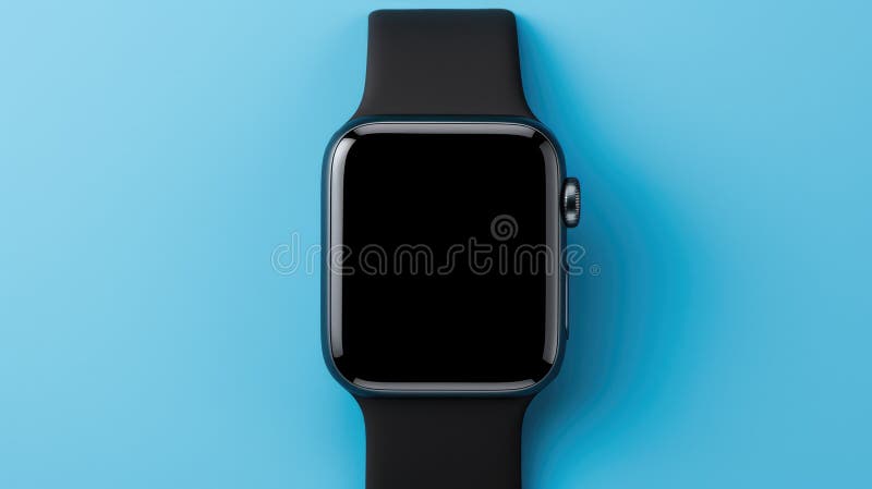 Smartwatch with Blank Black Screen on Blue Background, Close Up View ...