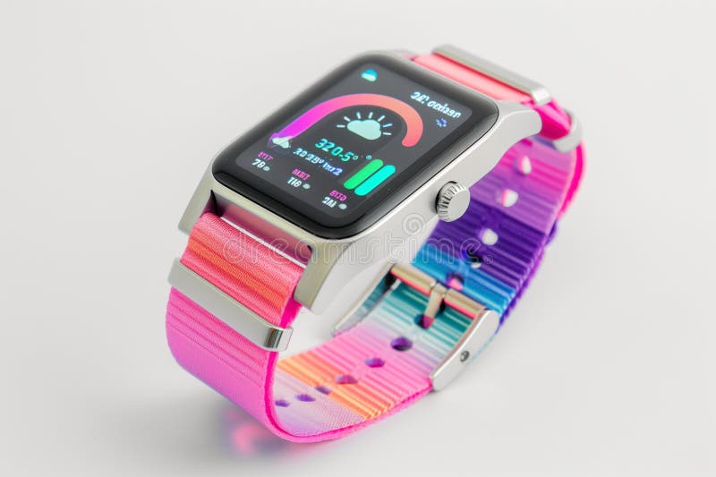 A Smartwatch with a Brushed Aluminum Frame and a Gradient Pink and ...