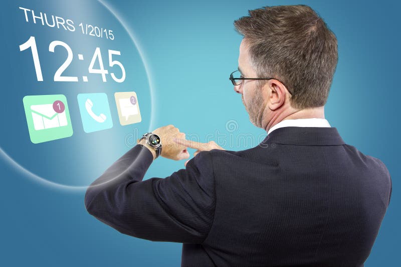 Smartwatch on Businessman stock photo. Image of computer - 49282812