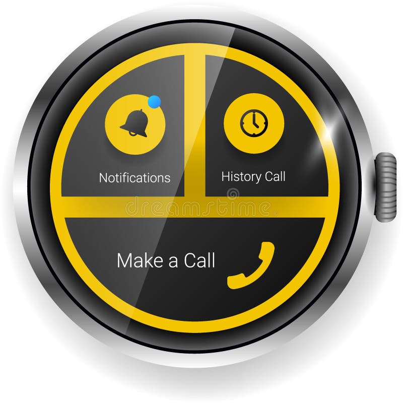 Smartwatch Call Interface with Notifications and History Options in ...