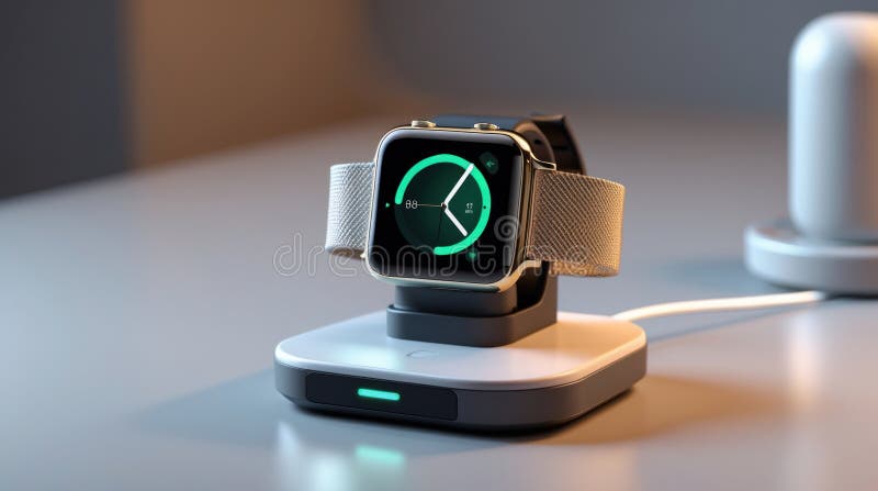 Smartwatch Charging on Modern Docking Station with Digital Display ...