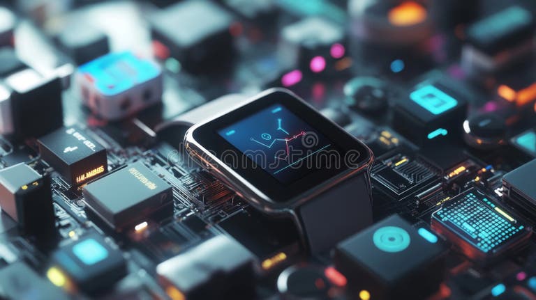 Smartwatch on Circuit Board: Futuristic Technology Display Stock ...