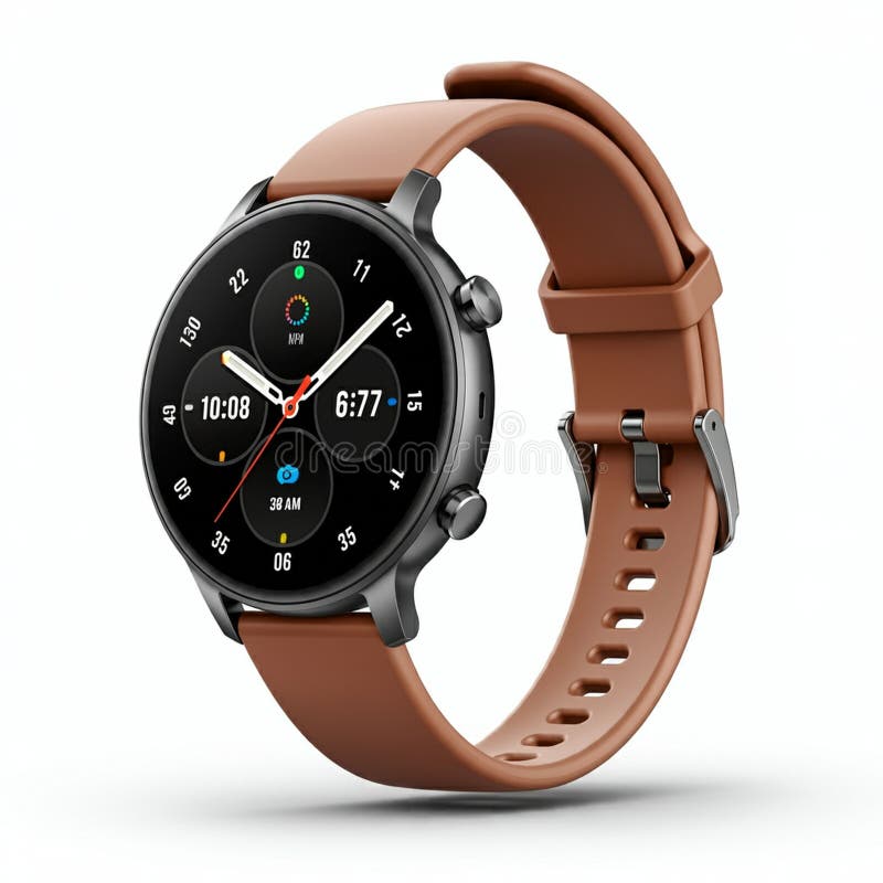 Smartwatch with a Circular Black Case and a Digital Interface ...