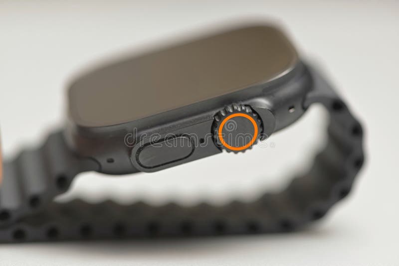 Smartwatch Close-up Side View with Digital Crown and Rugged Strap ...