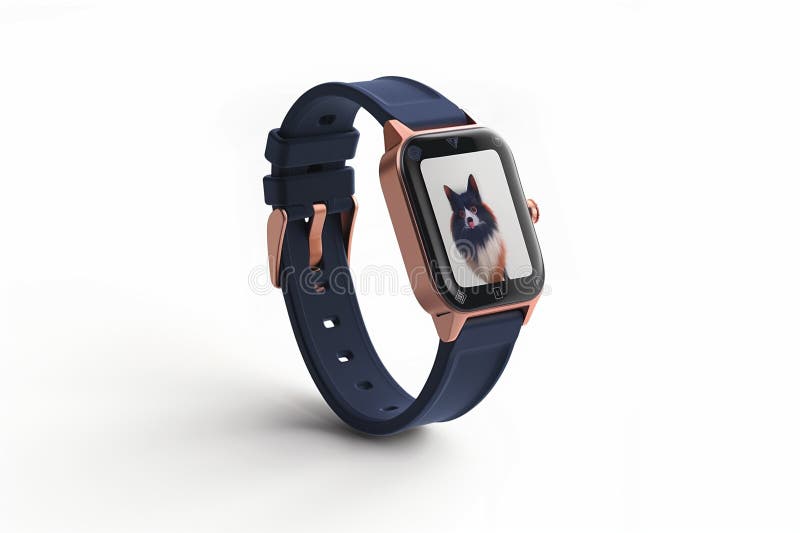 A Smartwatch with a Copper Frame and a Navy Blue Silicone Strap ...