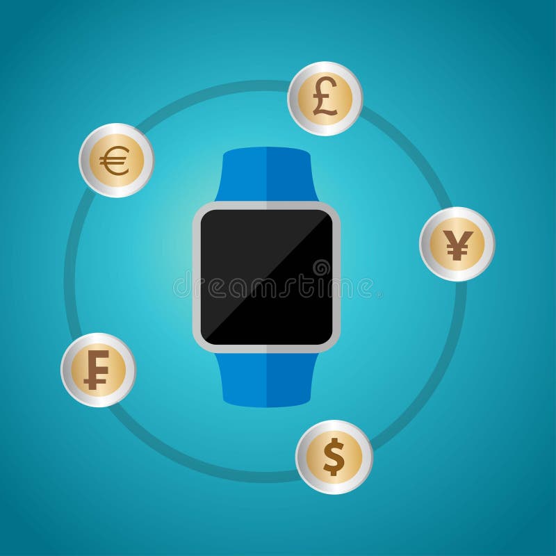 Smartwatch with Different Coins Around it Stock Illustration ...
