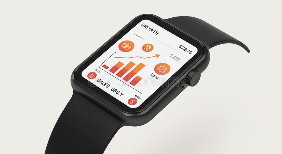 Smartwatch Displaying a Financial Analytics App. the Screen Features a Growth Chart Stock ...