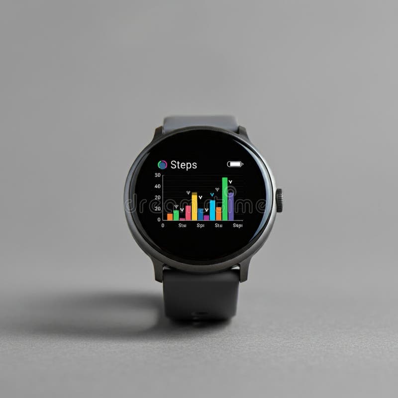 Smartwatch Displaying a Fitness Tracker Interface. the Circular Screen ...