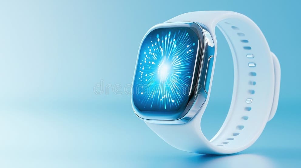 Smartwatch Displaying Futuristic Data Visualization on Blue Background ...