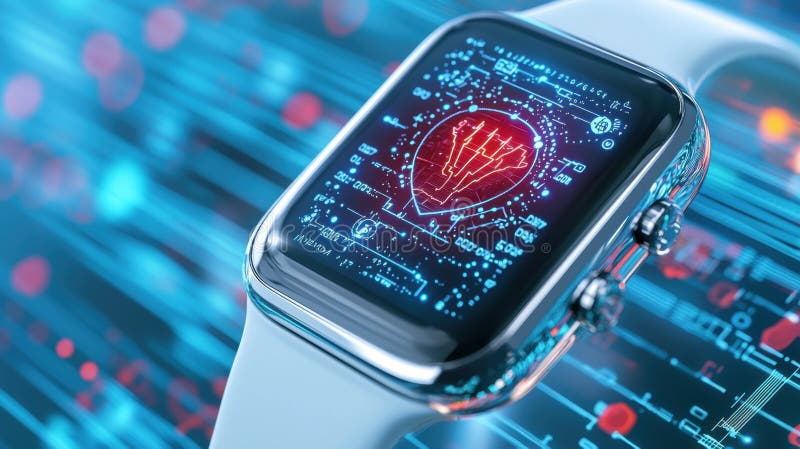 Smartwatch Displaying Futuristic Data Visualization on Blue Background ...