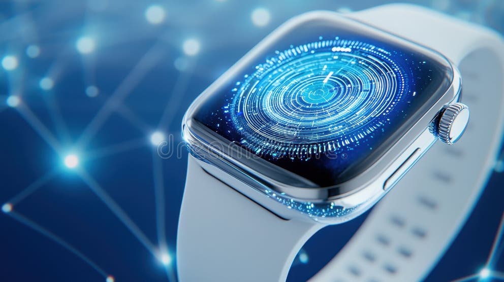 Smartwatch Displaying Futuristic Data Visualization on Blue Background ...