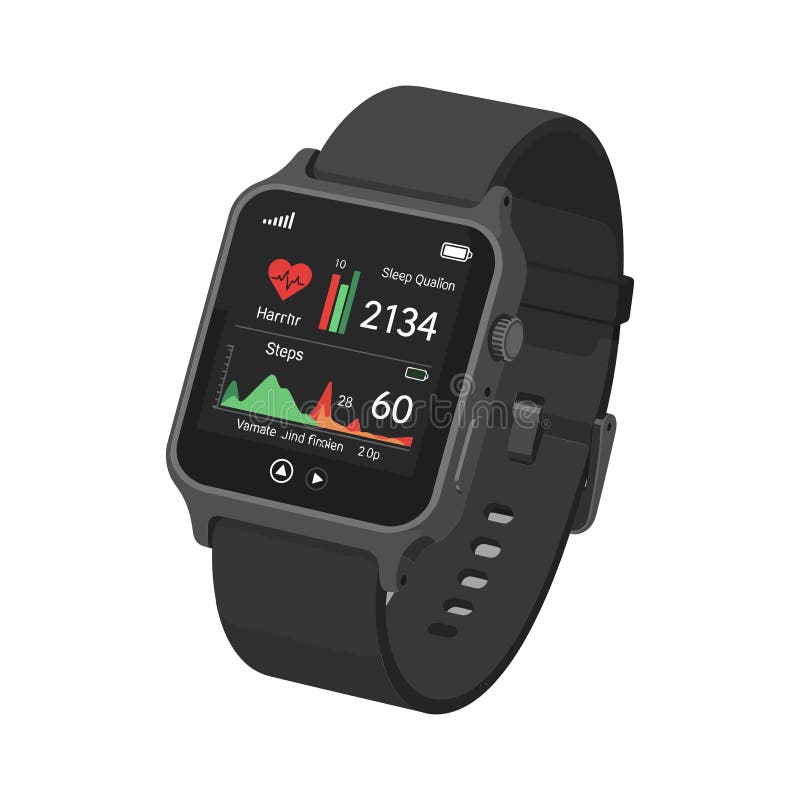 Smartwatch Displaying Health Metrics in Flat Digital Vector ...
