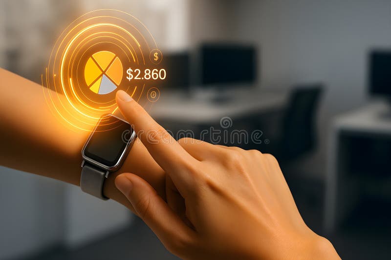 Smartwatch Displaying Real-Time Financial Data and Earnings Chart Stock ...