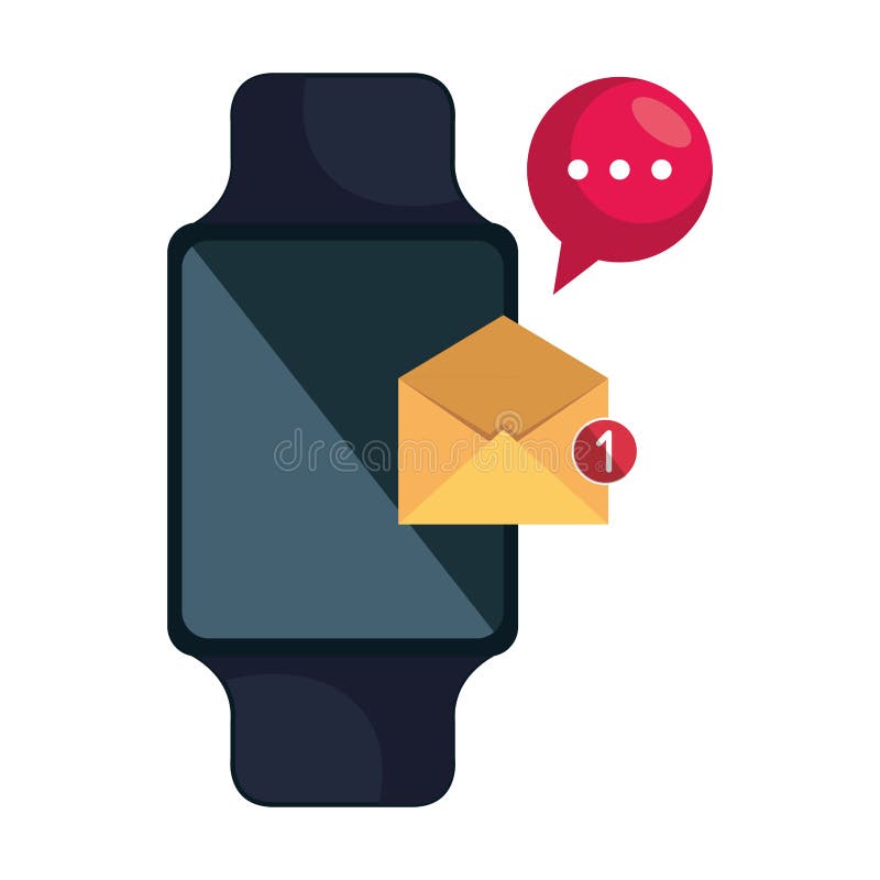 Smartwatch with Envelope Email and Speech Bubble Stock Illustration ...