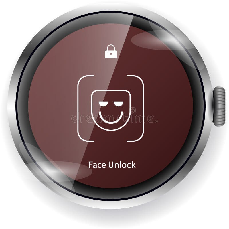 Smartwatch Face Unlock UI Design with Facial Recognition Icon and ...