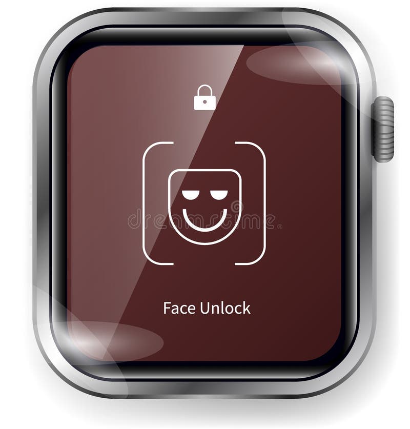 Smartwatch Face Unlock UI Screen with Facial Recognition Icon and ...