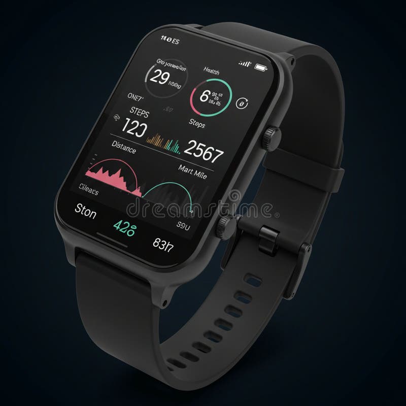 Smartwatch Featuring a Rectangular Black Display and Rubber-like ...