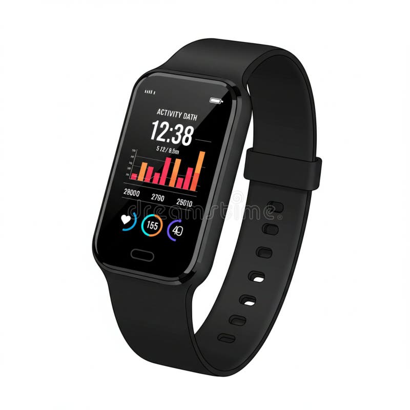 Smartwatch Featuring a Rectangular Display, Showing Data Like Time ...