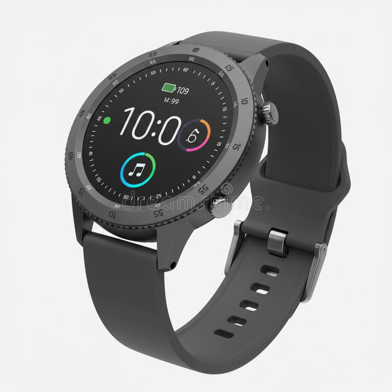 Smartwatch Featuring a Round Black Display with a Digital Clock Showing ...