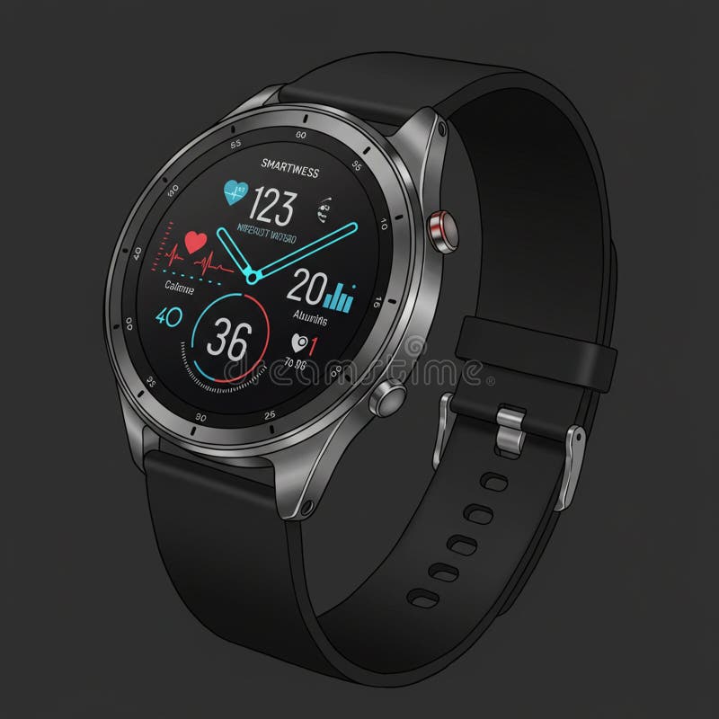 Smartwatch Featuring a Round Display with a Metallic Silver Case and ...