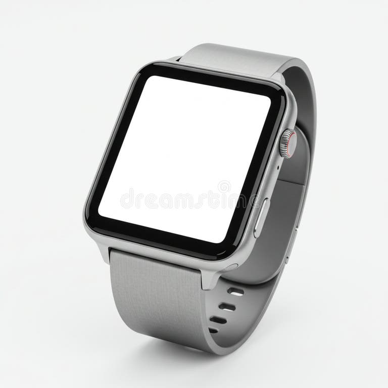 Smartwatch Featuring a Sleek, Rectangular Design with a Metallic Silver ...