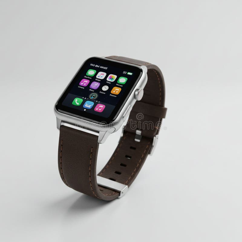 Smartwatch Featuring a Square Face with a Silver Metallic Frame and a ...