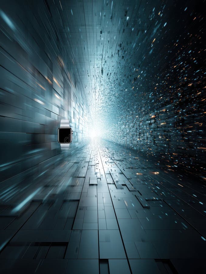Smartwatch Floating through Dynamic Data Tunnel Showcasing Advanced ...