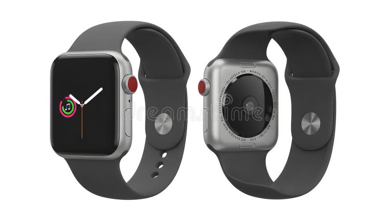 Smartwatch Front and Back View on White Background with Gray Band Stock ...