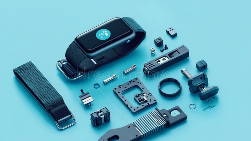 Smartwatch Exploded Showing Internal Components on Light Blue ...