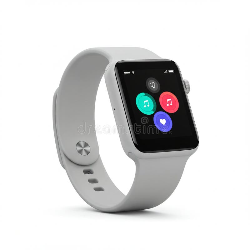 Smartwatch with a Gray Silicone Strap and a Rectangular Touchscreen ...