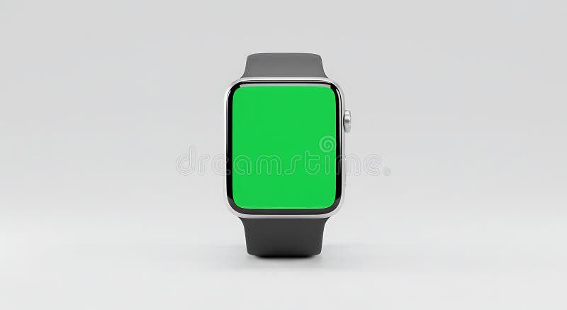 Smartwatch with Green Screen for Customization Against Plain Background ...