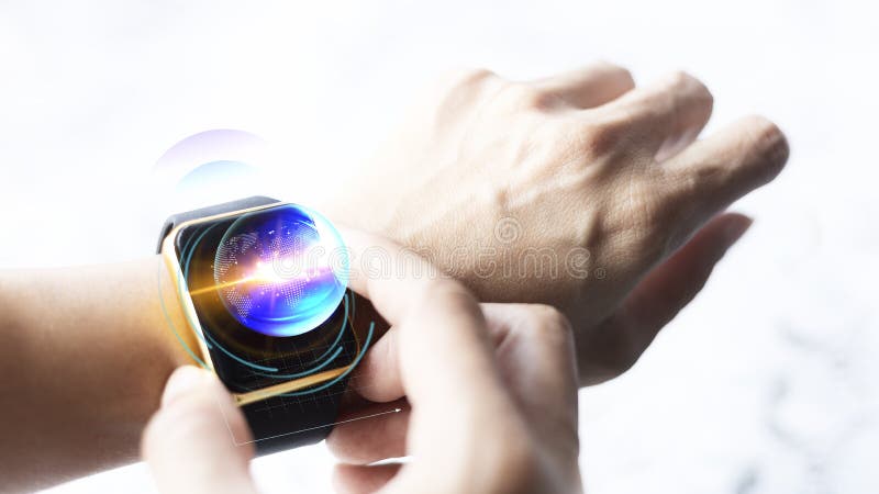 Smartwatch Hologram Mockup, Interface for Time Stock Photo - Image of ...