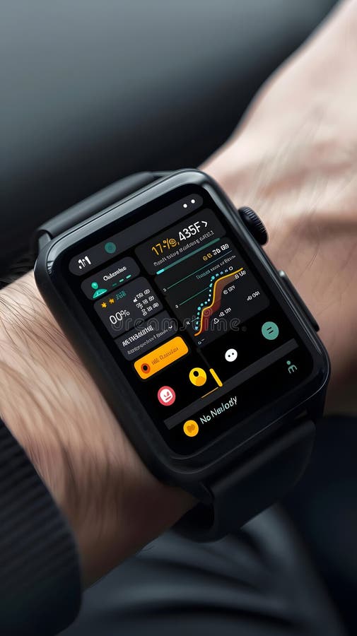 Smartwatch Interface, Displaying Health Metrics, Notifications, and ...