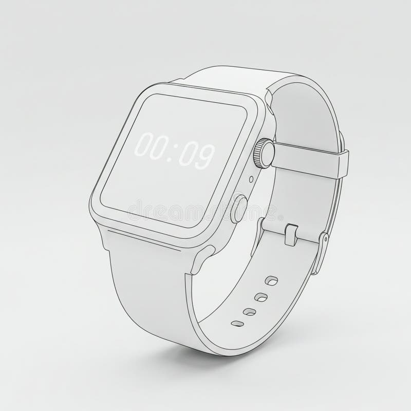 Smartwatch Line Drawing with a Rectangular Face and Digital Display ...