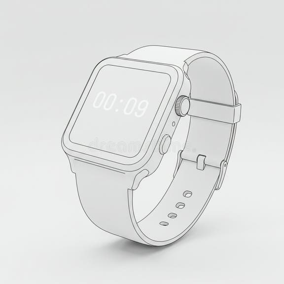Smartwatch Line Drawing with a Rectangular Face and Digital Display ...