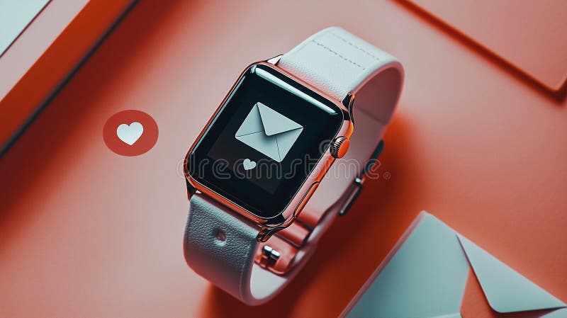 Smartwatch with Love Message Notification on Red Background Stock ...