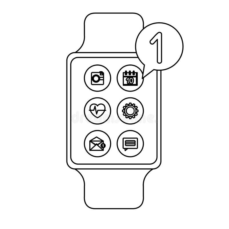 Smartwatch with Menu Applications and Speech Bubble Stock Illustration ...
